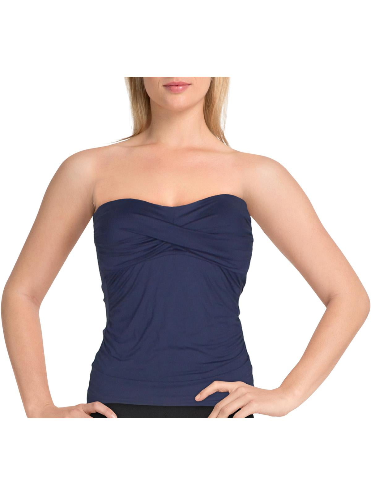 Anne Cole Womens Solid Twist Front Shirred Bandeau Tankini Top Navy ...