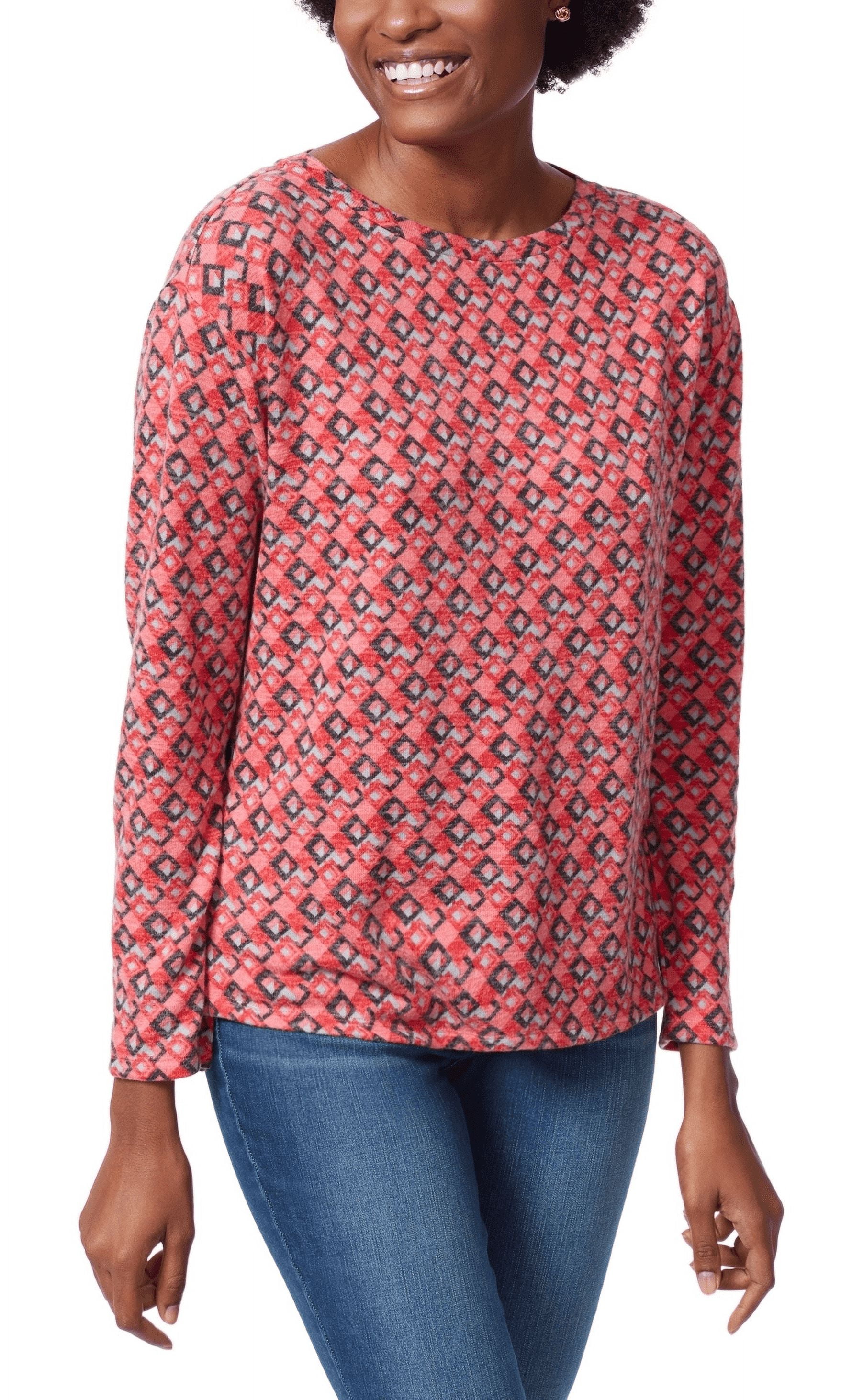 Anne Klein Denim Sport Womens Laney Pullover Top Barbados Cherry Combo ...
