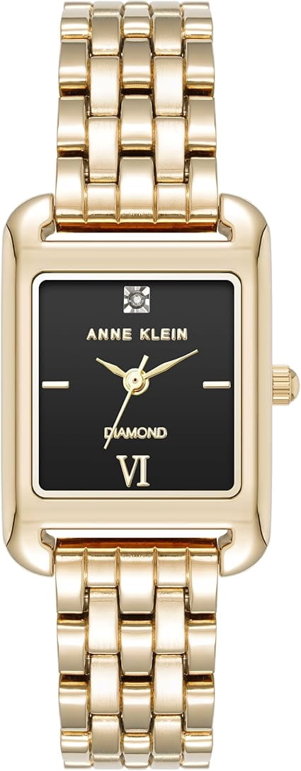 Anne Klein Gold-Tone Black Dial Square Diamond Accent Ladies Watch ...