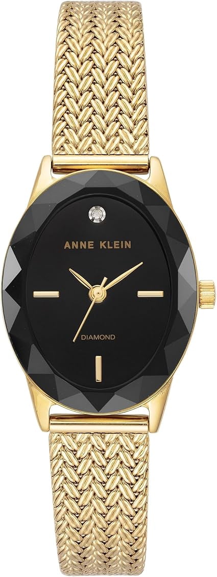 Anne Klein Gold-Tone Oval Black Dial Facetted Crystal Mesh Bracelet ...