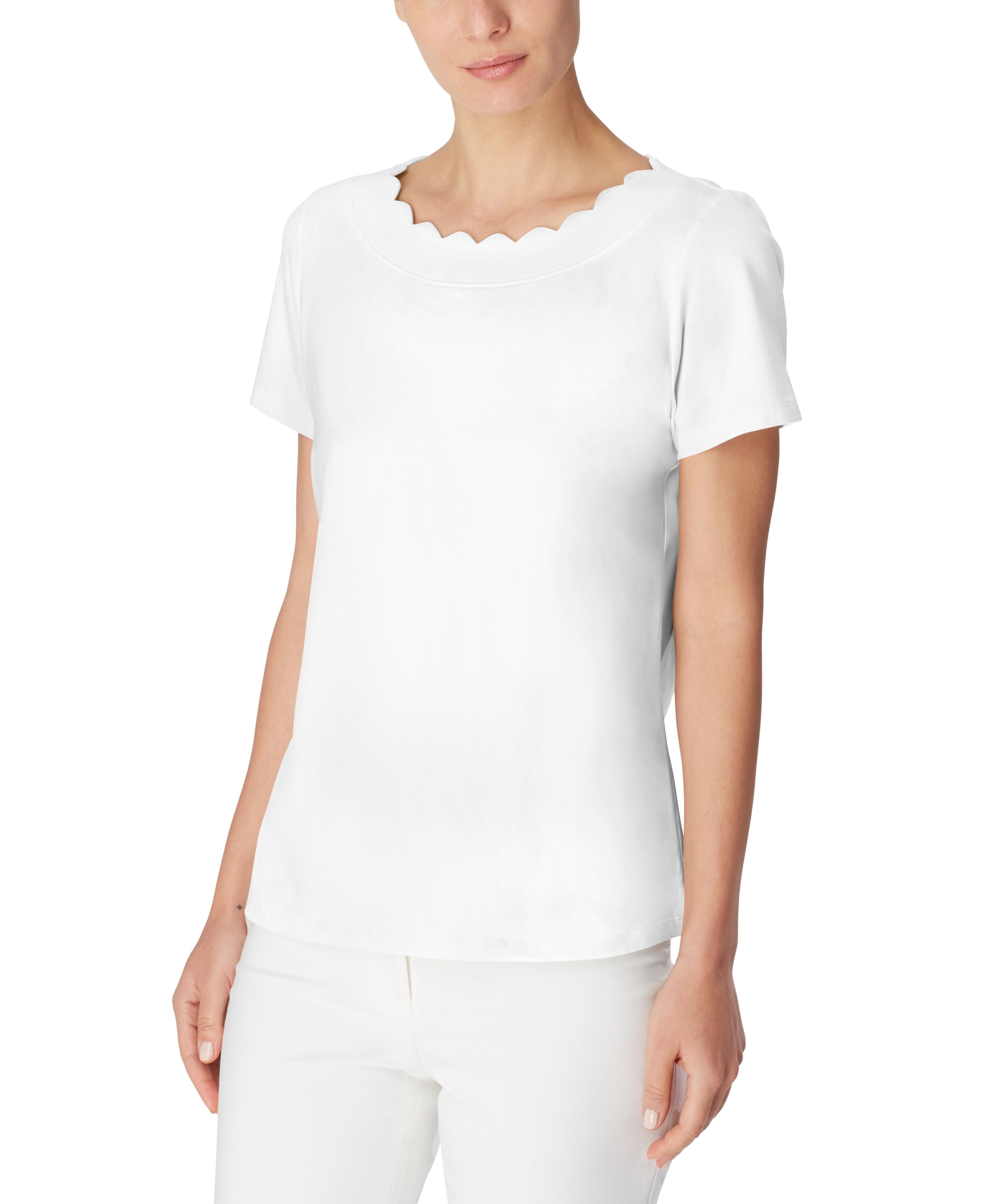 Anne Klein Petite Scalloped-Neck Top Bright White PM - Walmart.com