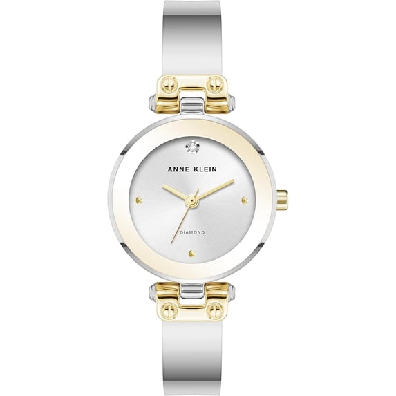 Anne Klein Silver-Tone Sunray Dial Bangle Diamond Accent Ladies Watch ...