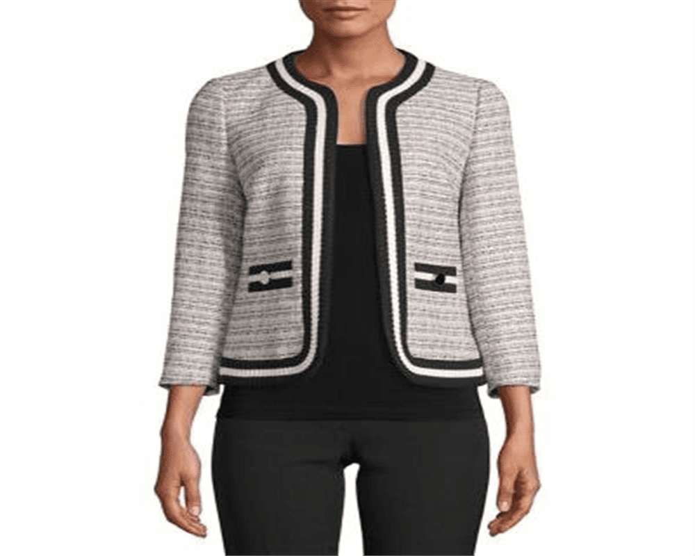 Anne Klein Women's Cherry Blossom Combo Tweed Knit Jacket Black-White ...