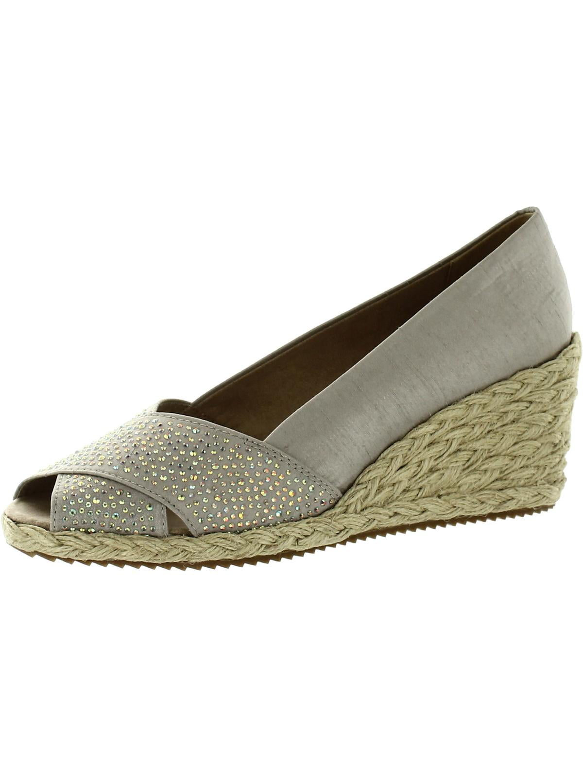 Anne Klein Womens Ezzie Rhinestone Peep Toe Wedge Sandals - Walmart.com