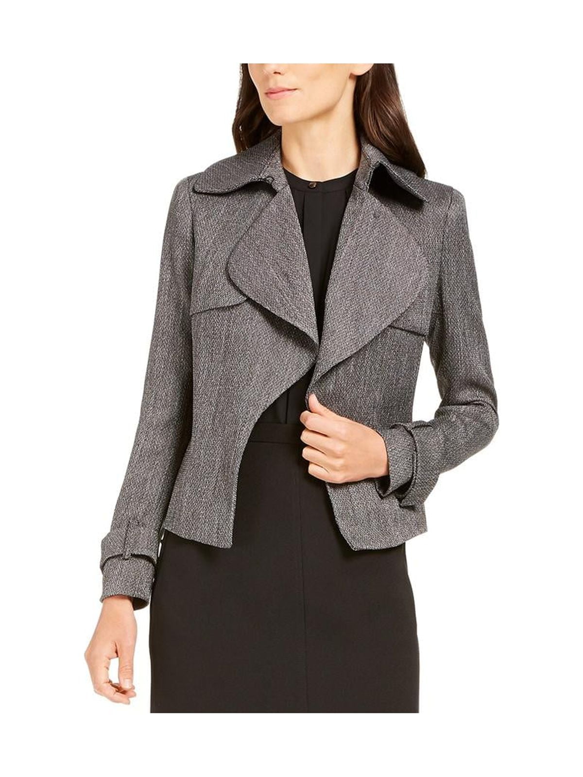 Anne Klein Womens Herringbone Drapey Jacket Gray 2 - Walmart.com