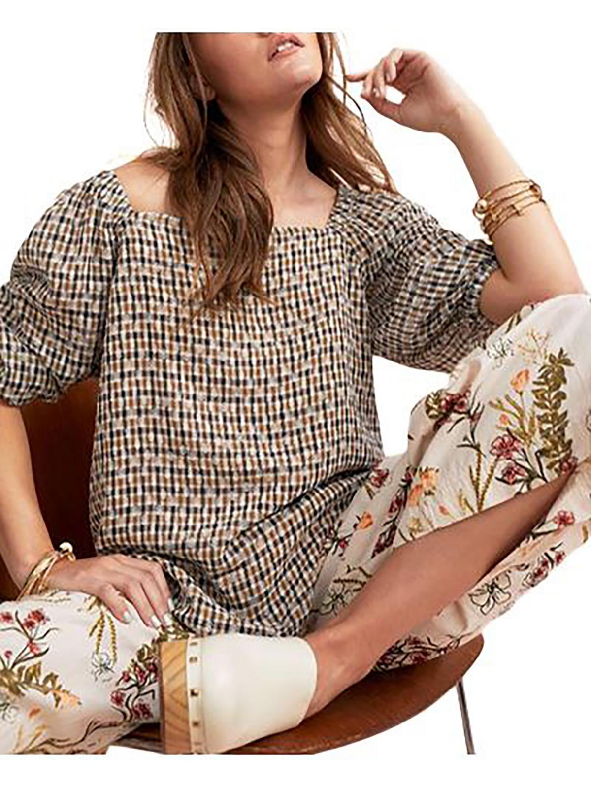 Anne Klein Womens Puff Sleeve Check Print Blouse - Walmart.com