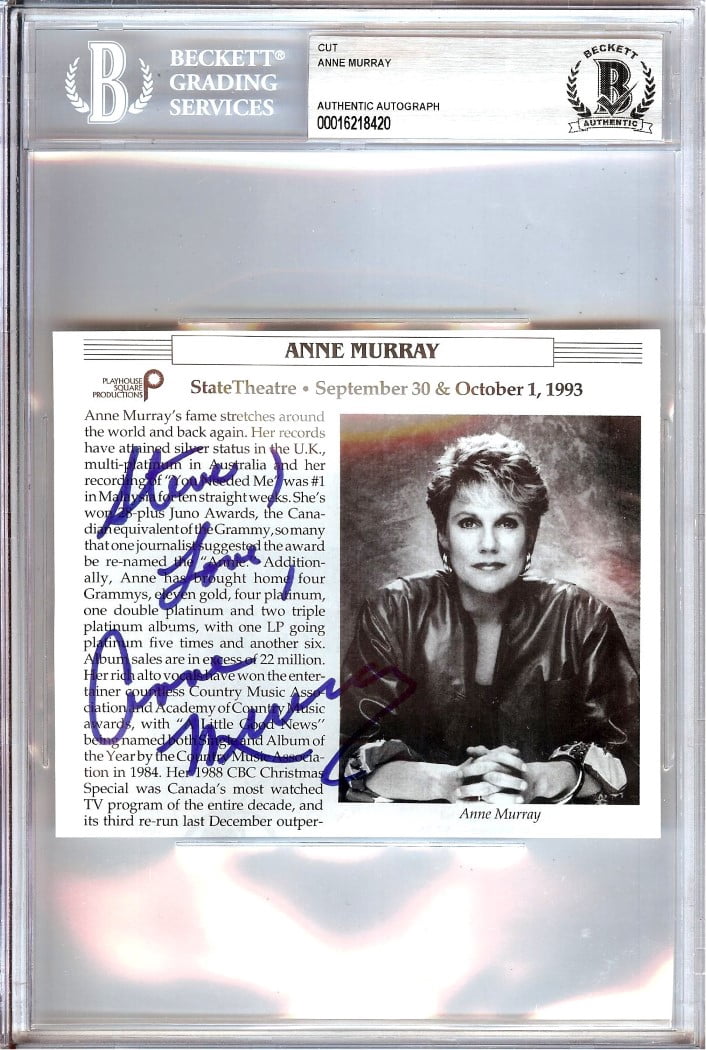 Anne Murray Signed Autograph Cut Signature Legendary Singer BAS Encased ...