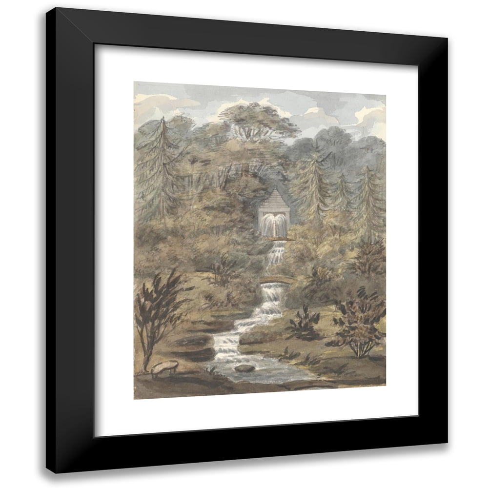 Anne Rushout 12x14 Black Modern Framed Museum Art Print Titled - Temple and Falls, Sezincote ...