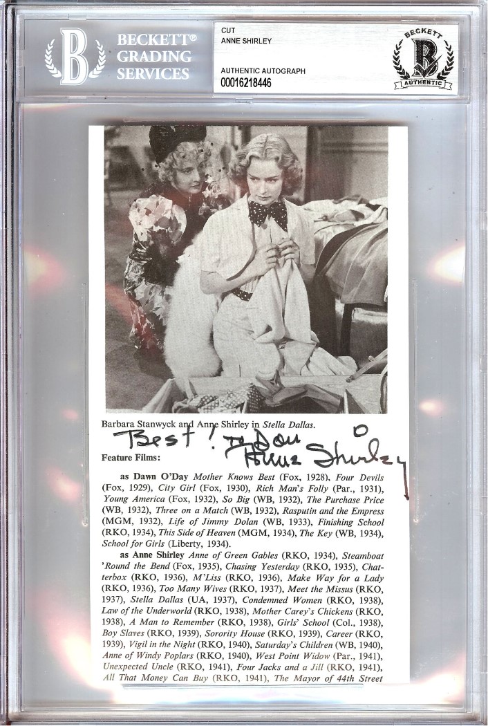 Anne Shirley Signed Autograph Cut Signature Stella Dallas BAS Encased ...