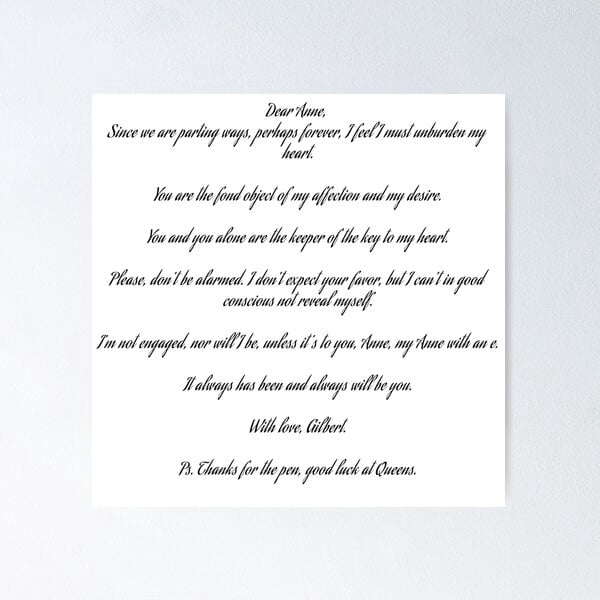 Anne With An E Gilbert'S Letter To Anne Poster Wall Art, Modern Wall ...