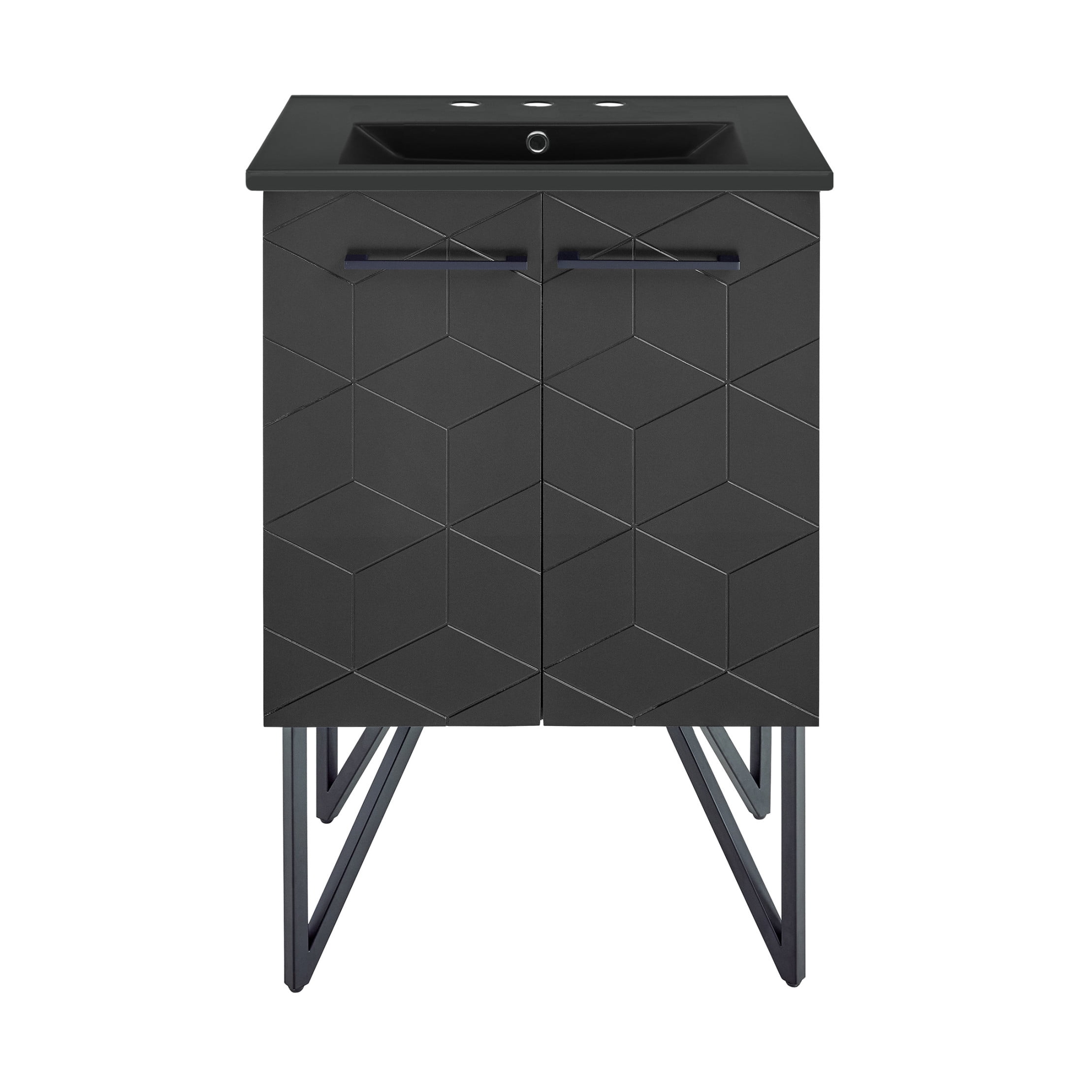 Annecy 24 in. Phantom Black Bathroom Vanity With Black, 3-Hole Ceramic ...