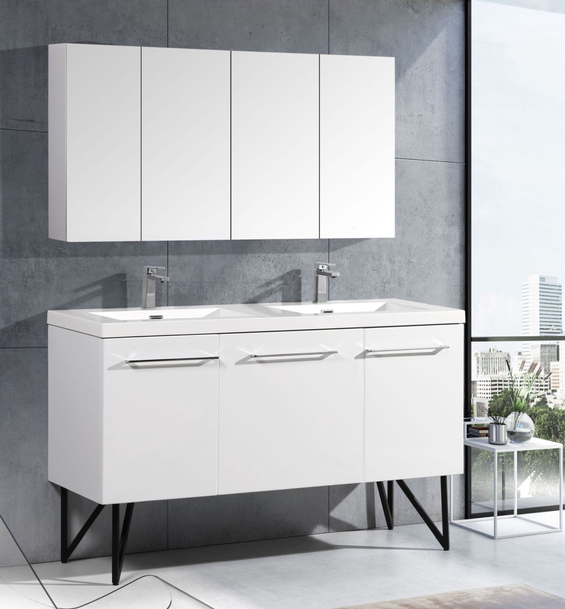 Annecy 60 Double, Glossy White, Two Doors, One Drawer, Bathroom Vanity ...