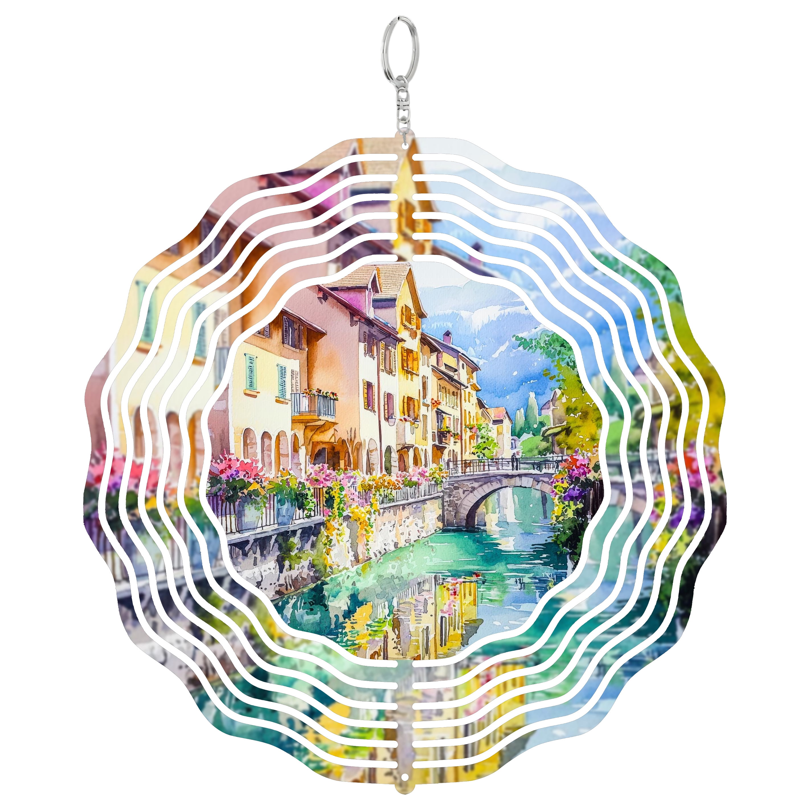 Annecy France Alpine Canal City 3D Wind Spinner Metal Laser Cut Hanging Sculpture Outdoor Decor ...