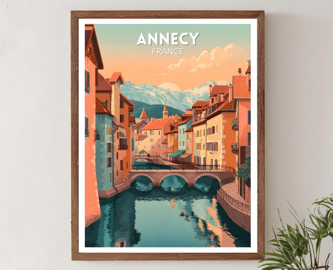 Annecy France Retro Travel Mid Century Modern Wall Art Vintage Lake ...