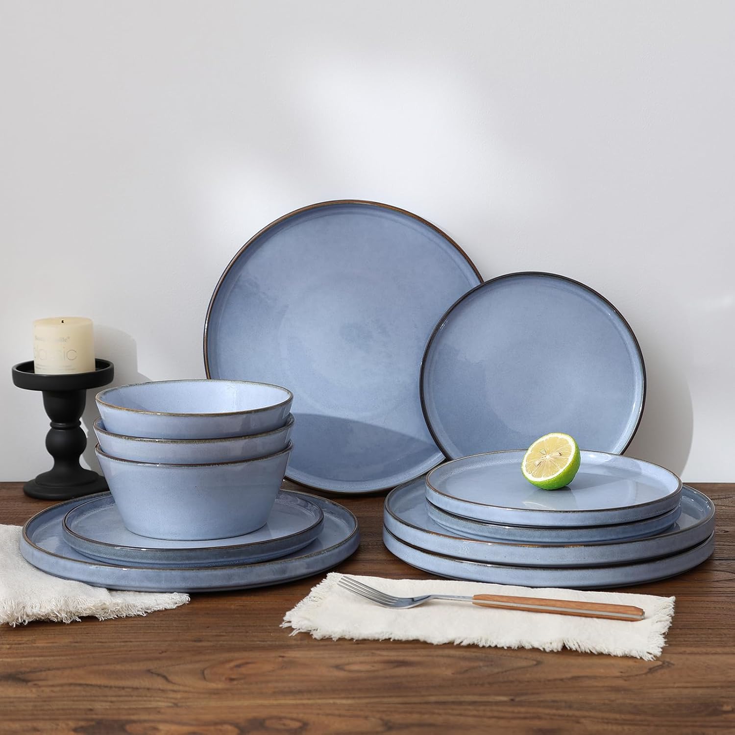 Annecy Plates and Bowls Sets, Stoneware Dinnerware Sets for 4, 12 ...