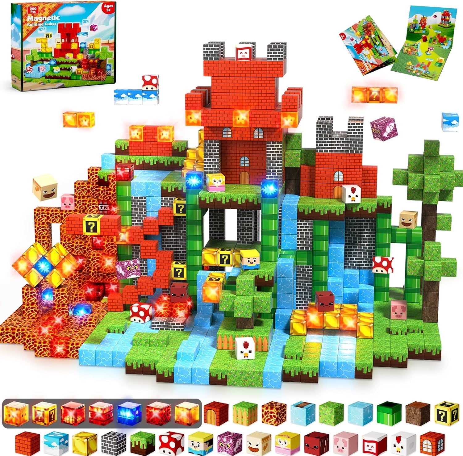 Annexfun 200PCS Magnetic Blocks with Light Blocks - Magnetic Blocks for ...