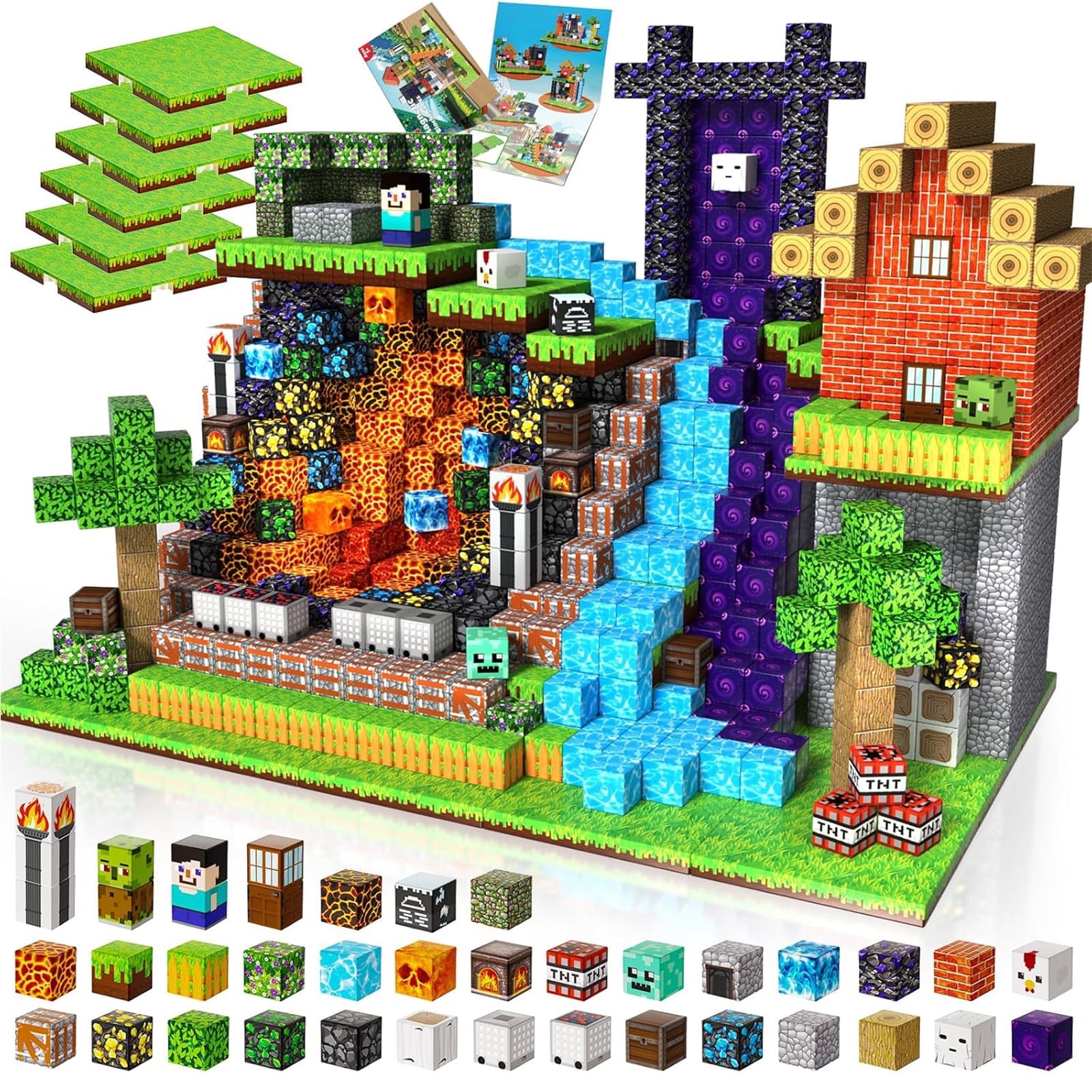 Annexfun 200Pcs Magnetic Building Blocks with 6 Baseplate, Magnetic ...