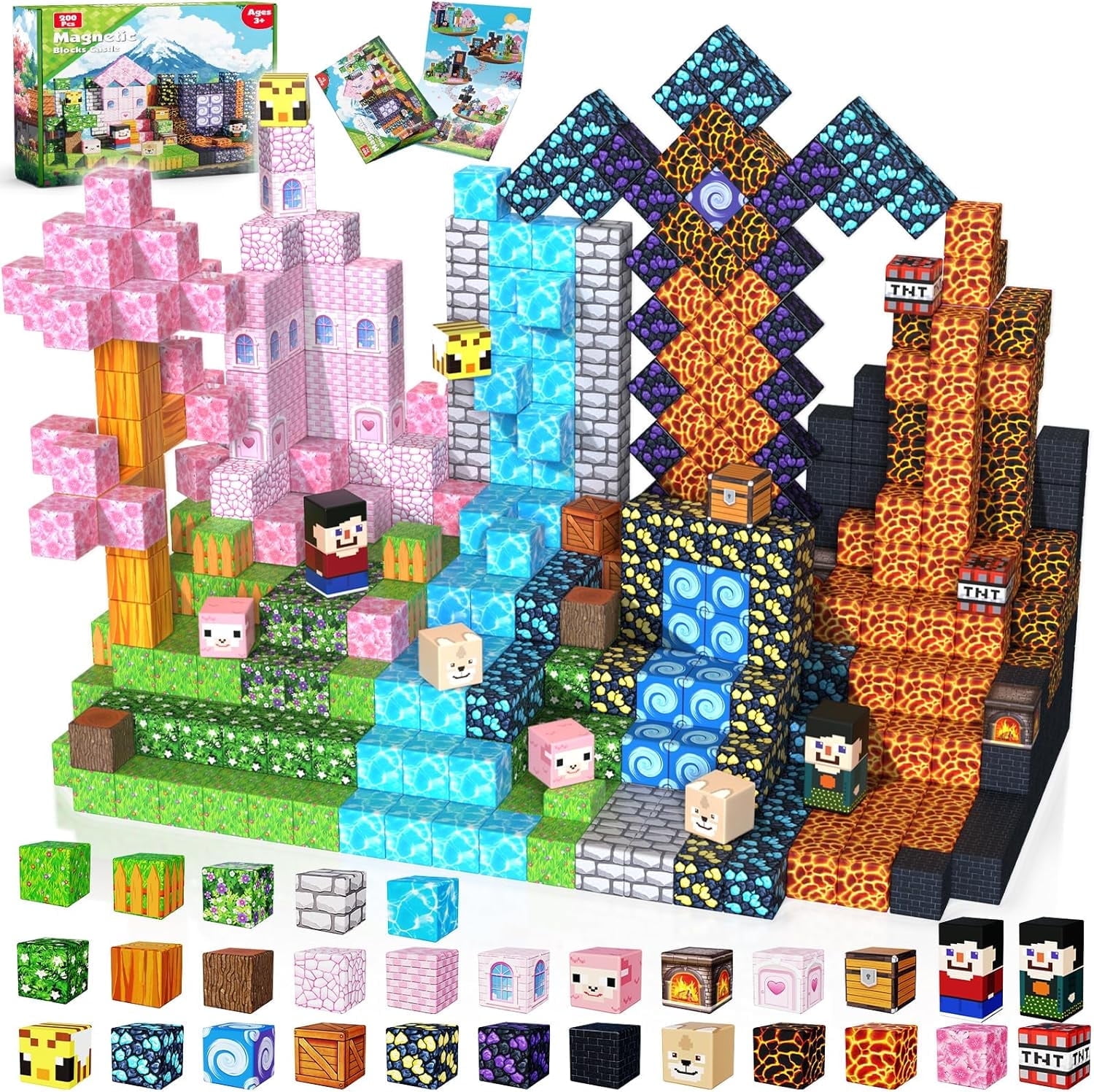 Annexfun 200Pcs Magnetic Building Blocks - Forest & Volcano Adventure ...