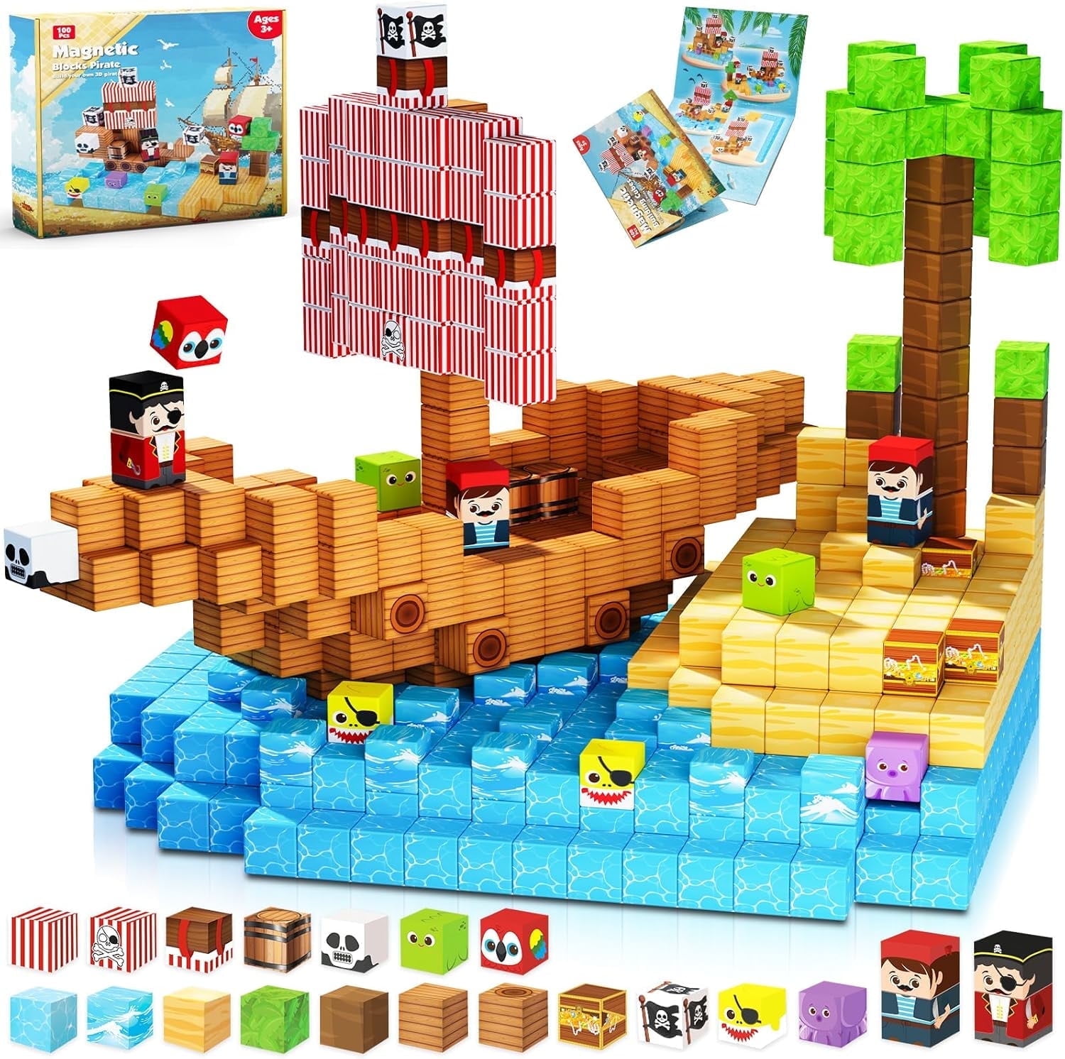 Annexfun Magnetic Blocks - 100Pcs Build Pirate-Ship World Set ...