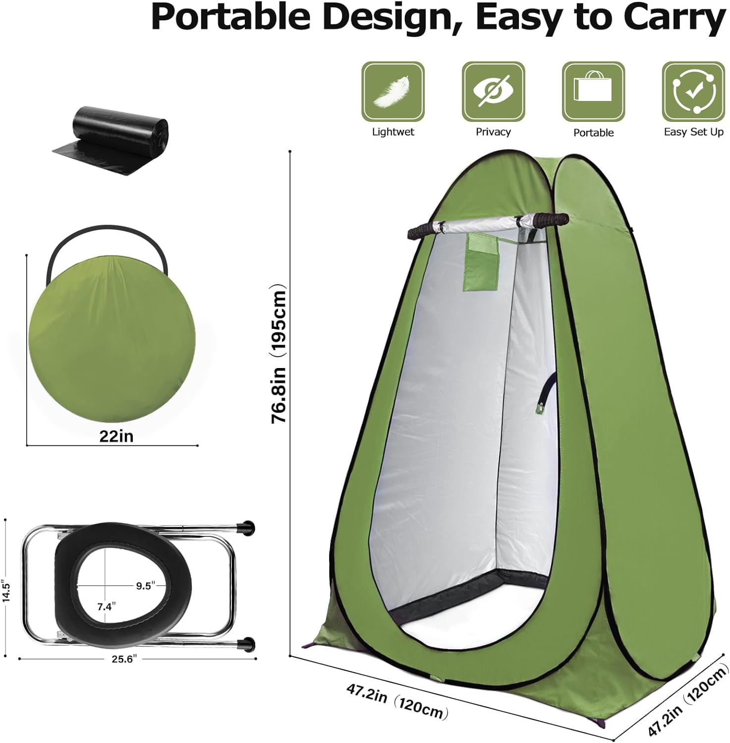 Anngrowy Pop Up Privacy Shower Tent - Portable Outdoor Camping Bathroom ...