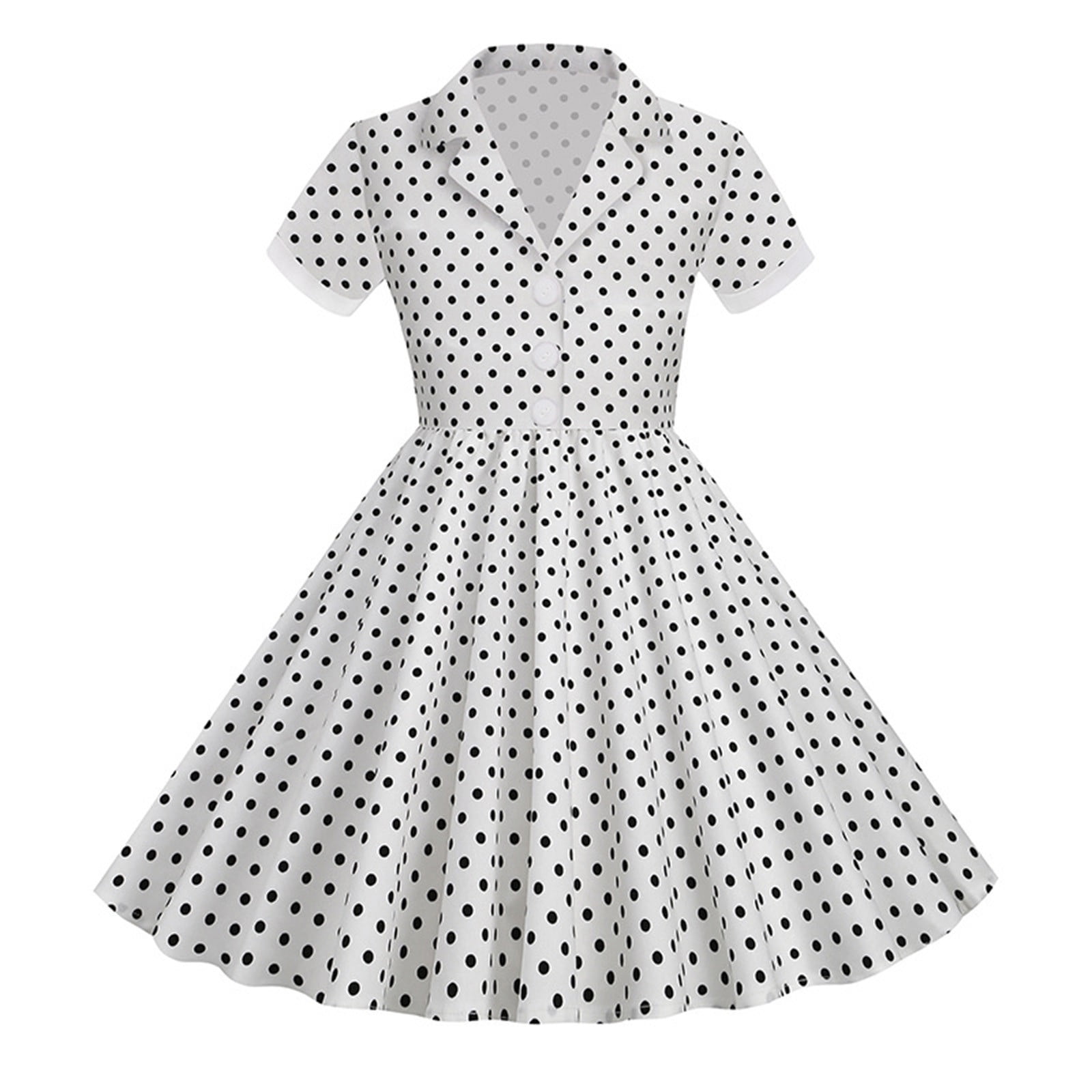 Annhoo 1950s Retro Dress for Girls Classic Polkaa Dots Short Sleeve ...