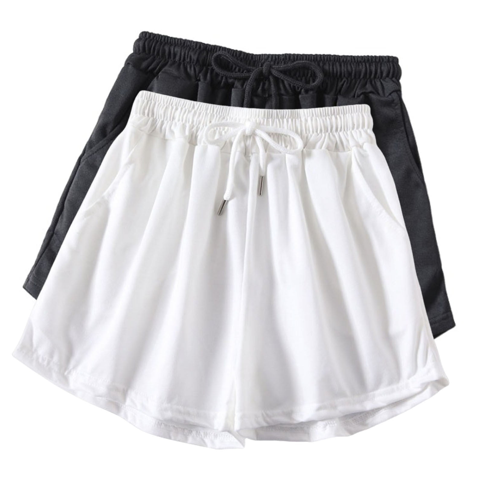 Annhoo 2 Pack Workout Shorts Women Casual High Waisted Drawstring ...