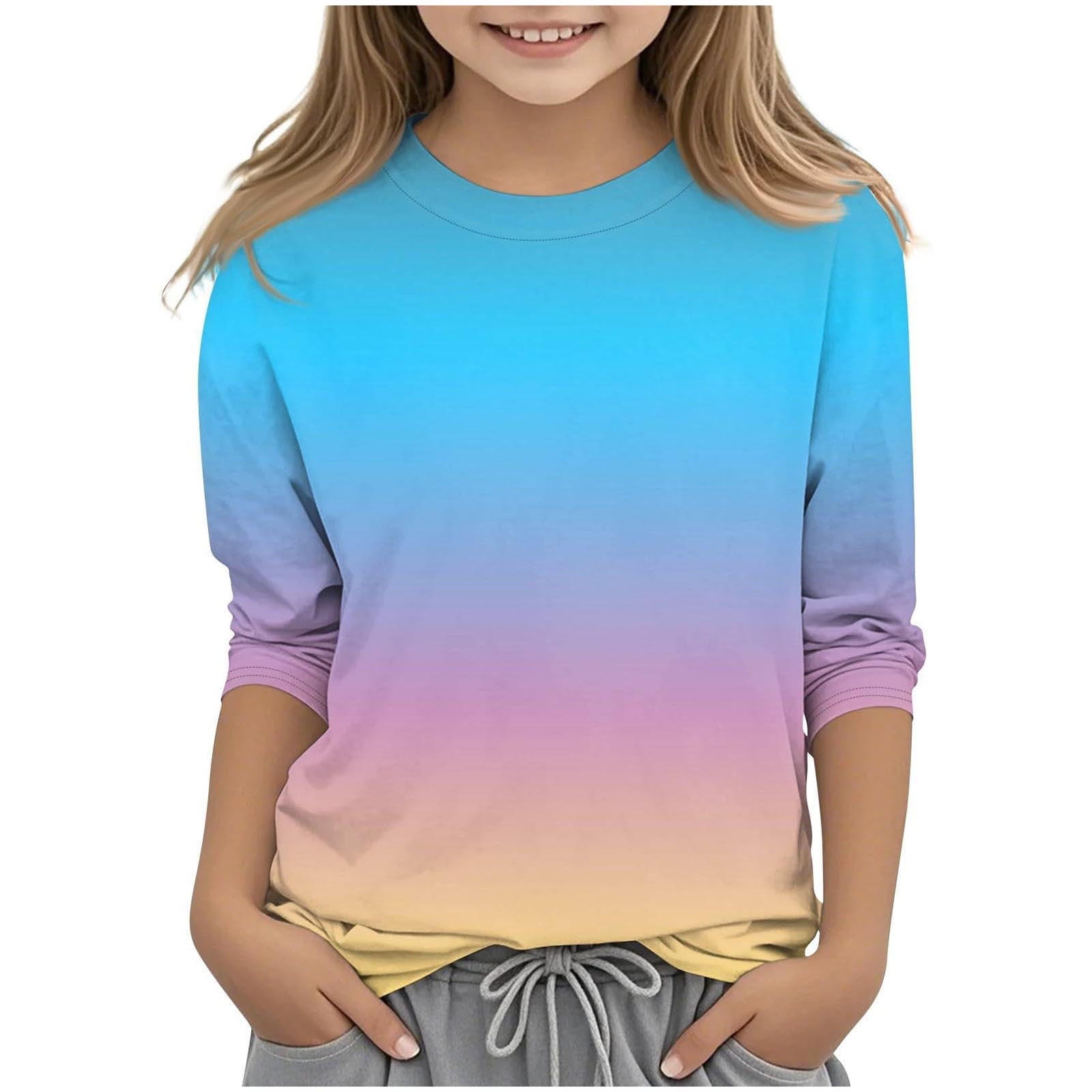 Annhoo 3/4 Sleeve Boys Girls Shirts Gradient Crew Neck Lightweight ...