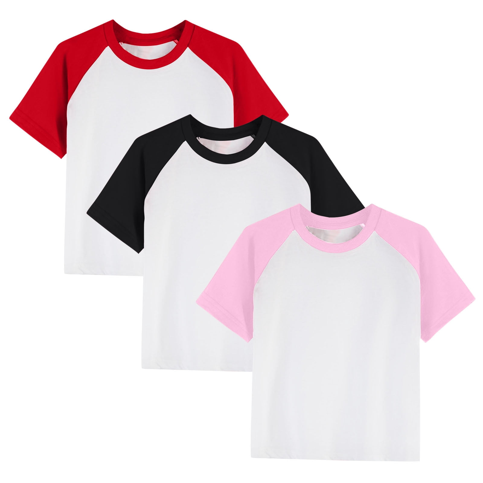 Annhoo 3 Pack Kids Girls Boys Summer Tops Short Sleeve Crew Neck Color ...