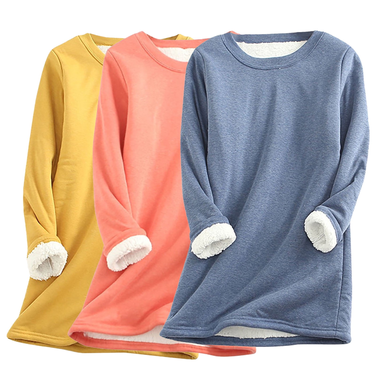Annhoo 3PCS Womens Fleece Lined Tops Plus Size Long Sleeve Crewneck ...
