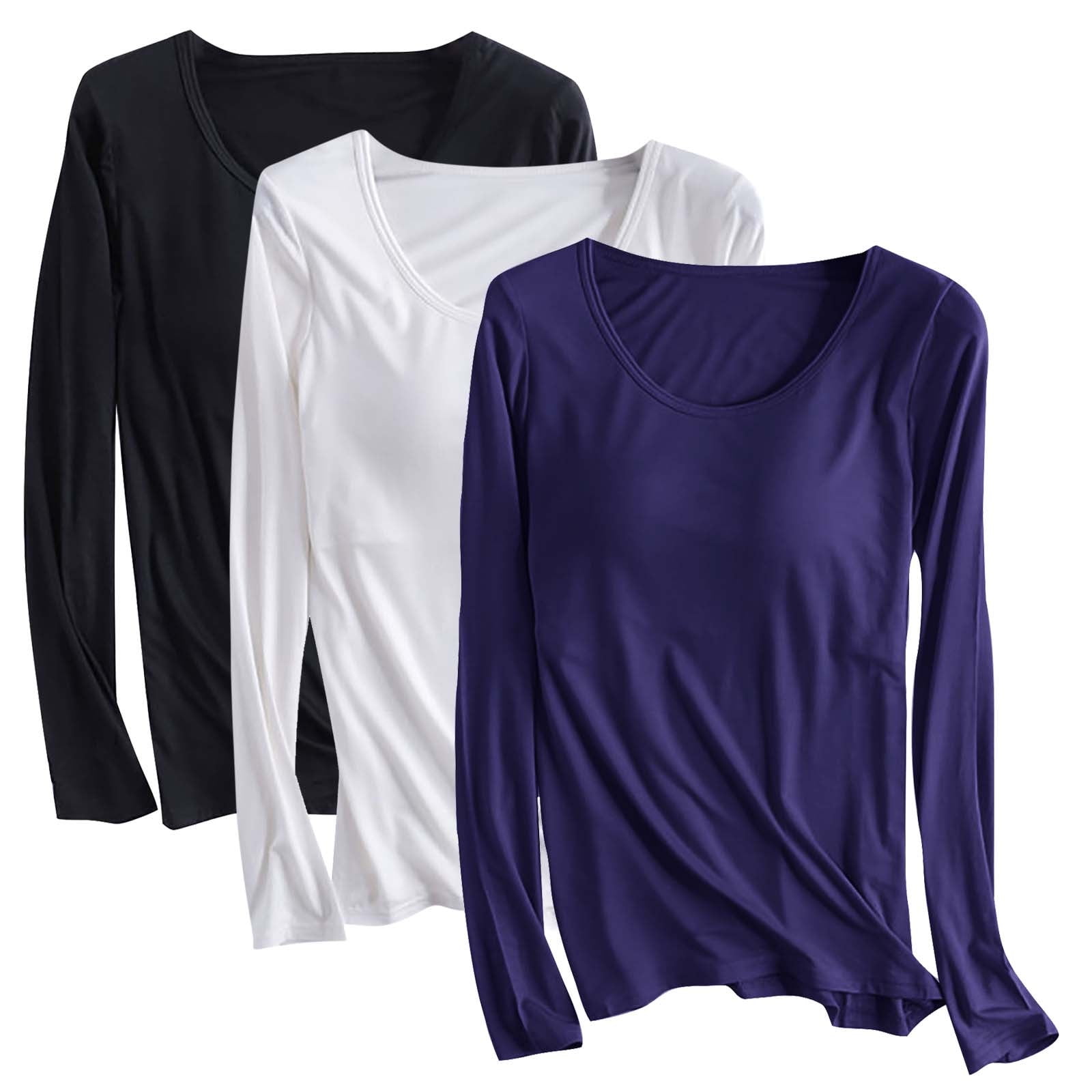 Annhoo 4PCS Pajama Shirts for Women Casual Round Neck Long Sleeve Tops ...