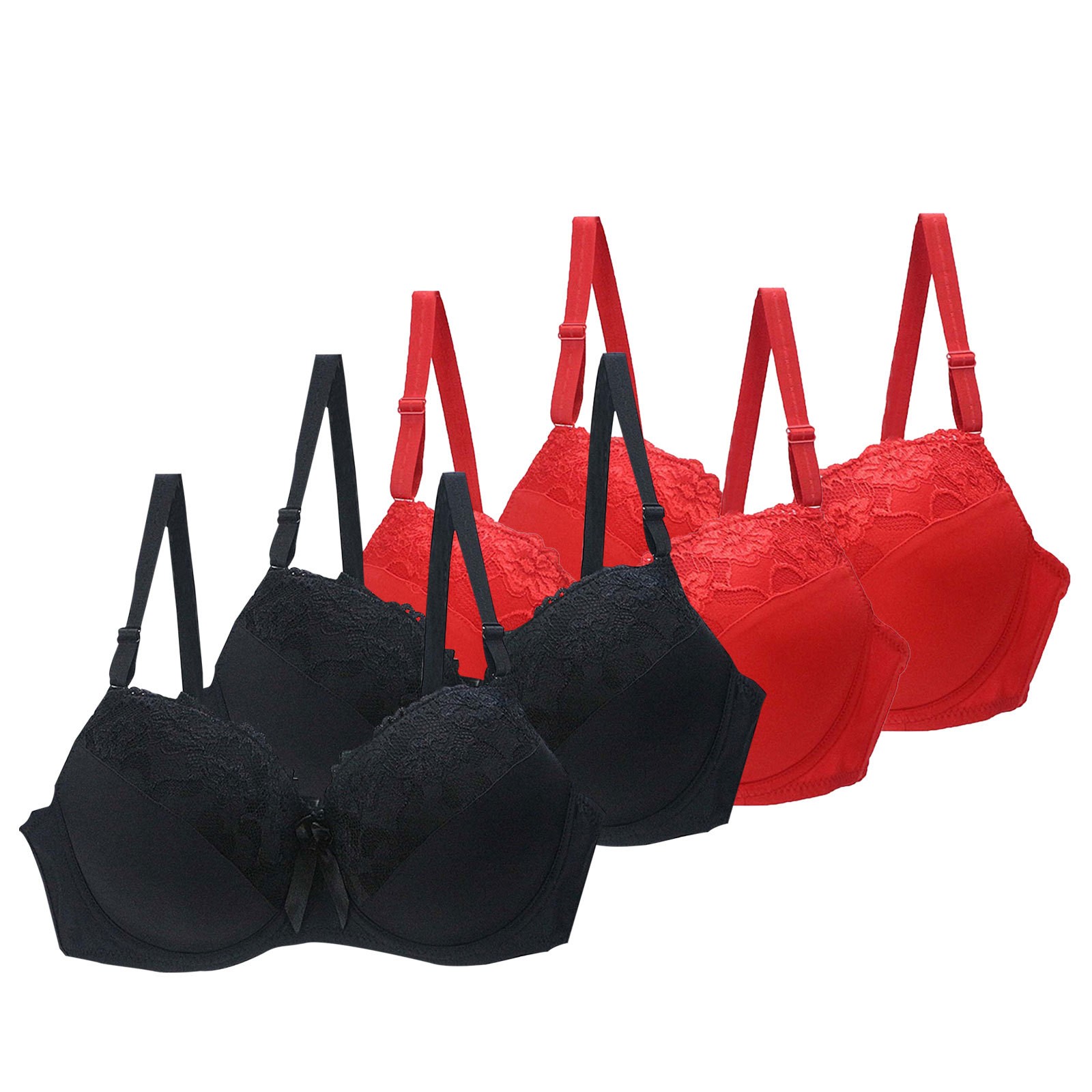Annhoo 4PCS Wireless Bras for Women Lace Trim Push up Everyday ...