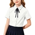 Annhoo Big Girls Button Down Shirts with Bow Tie Collared Neck Short ...
