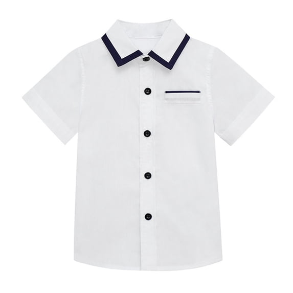 Annhoo Big Girls Short Sleeve Cotton Shirts Color Block Lapel Neck ...