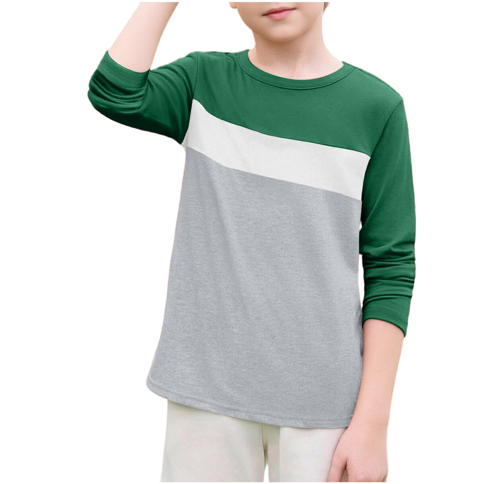 Annhoo Boys Girls Long Sleeve Shirts Kids Fashion Crewneck Block Color ...