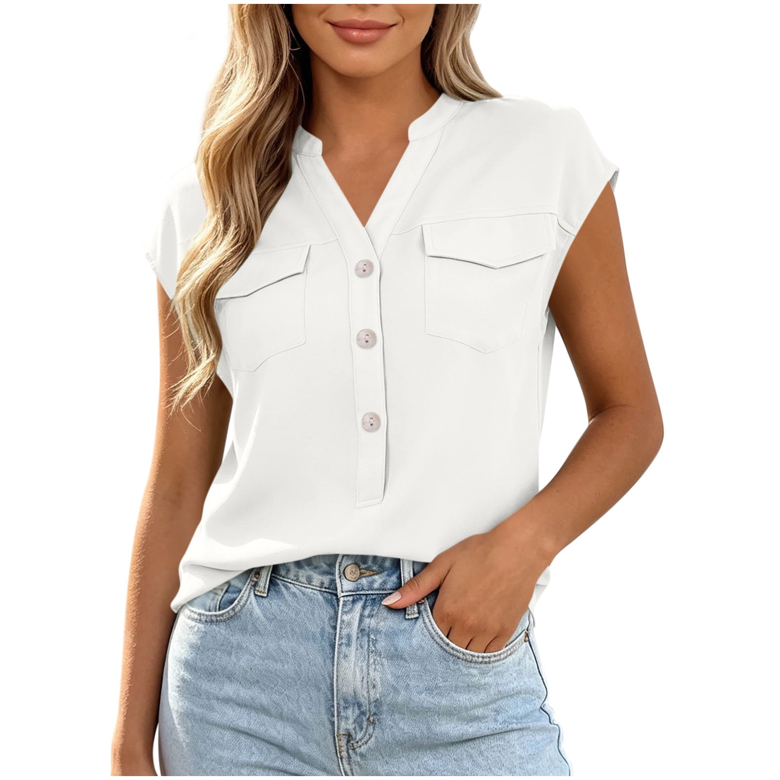 Annhoo Cap Sleeve Tops for Women Mock Neck Lightweight with Chest ...