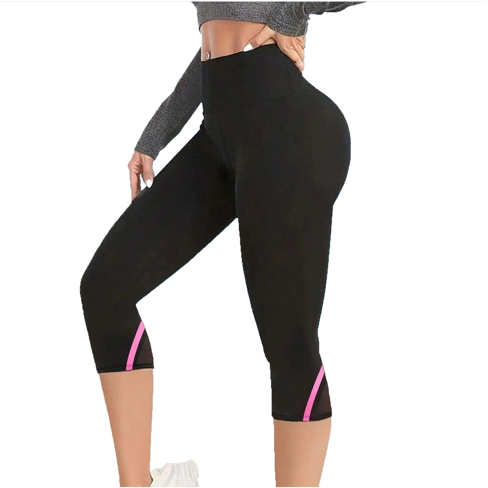 Annhoo Capri Leggings for Women Comfortable Slim High Waist Block Color ...