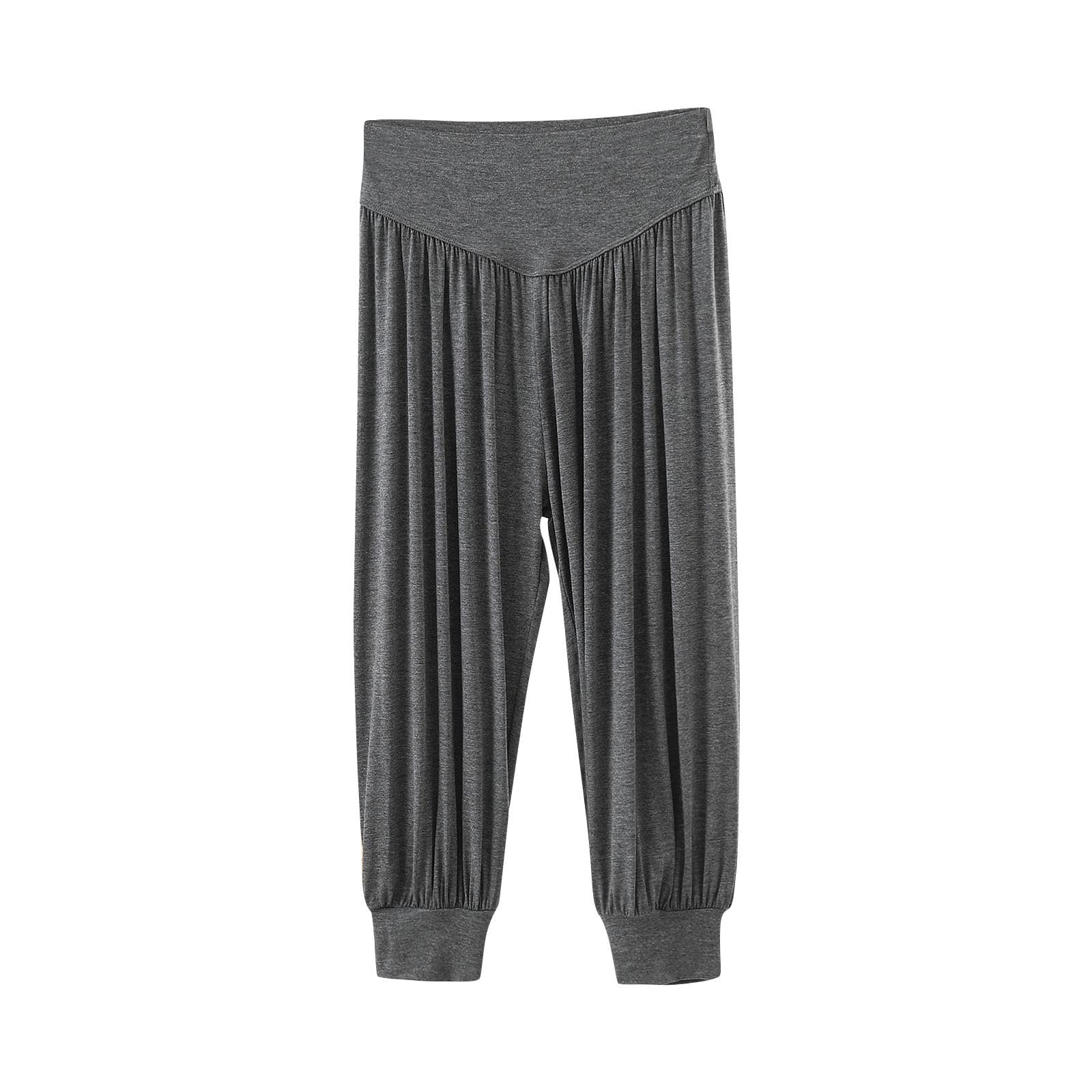 Annhoo Capri Pants for Women High Waist Loose Pleat Solid Color Yoga ...