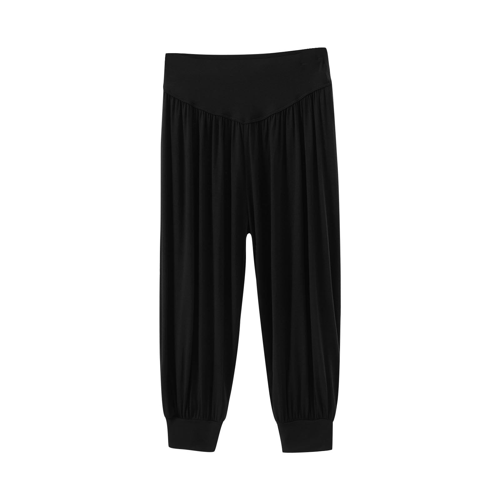Annhoo Capri Pants for Women High Waist Loose Pleat Solid Color Yoga ...