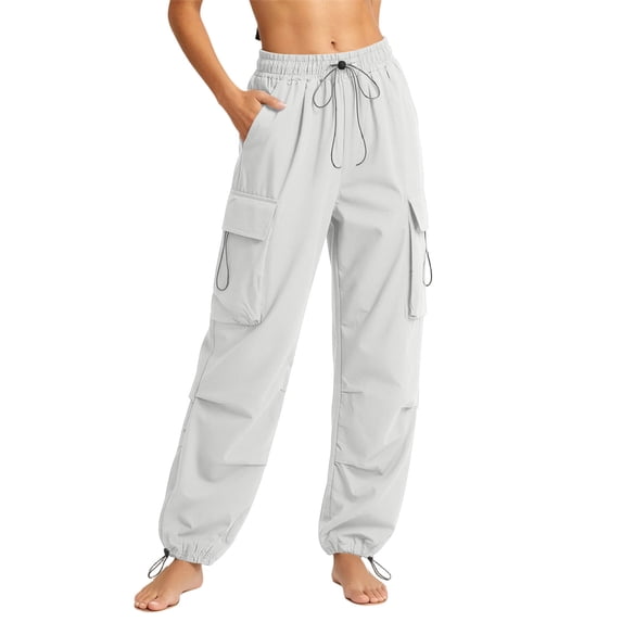 Annhoo Cargo Pants for Women Plus Size Casual Drawstring Elastic Waist ...