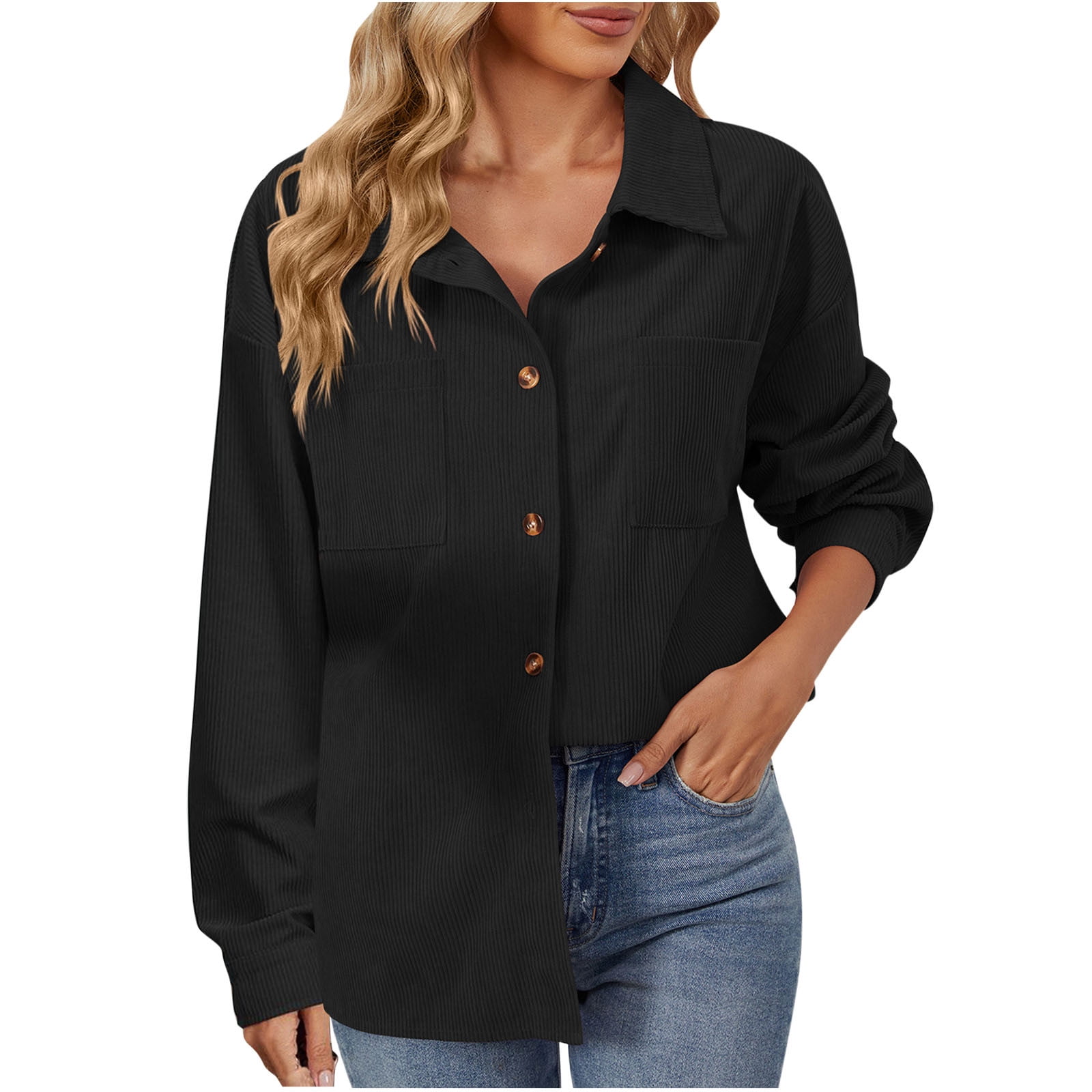 Annhoo Corduroy Jacket for Women Long Sleeve Button down Shackets Fall ...