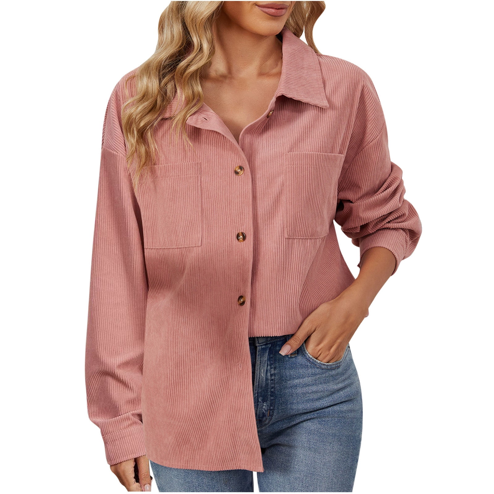 Annhoo Corduroy Jacket for Women Long Sleeve Button down Shackets Fall ...