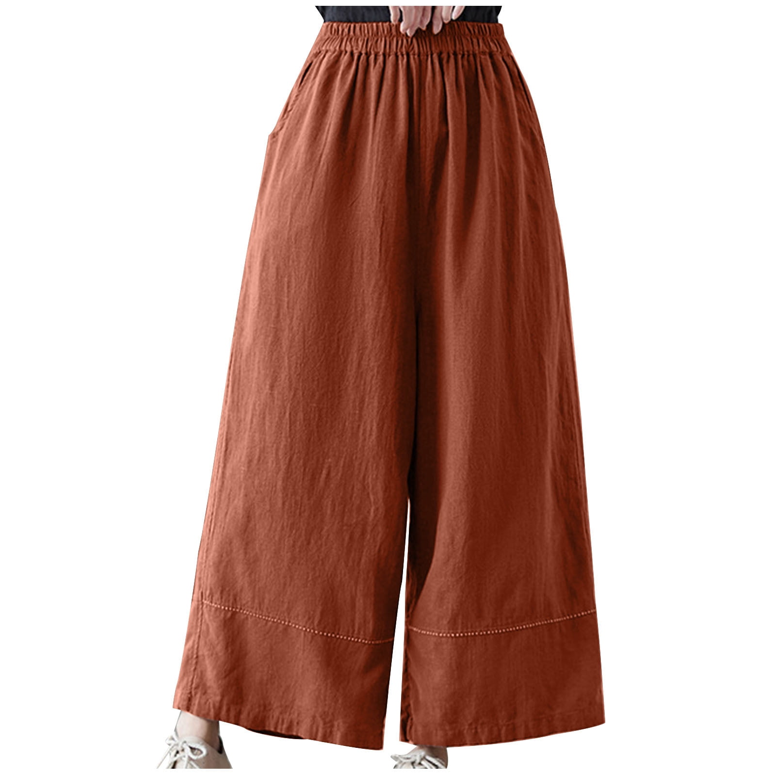 Annhoo Cotton Linen Pants for Women Casual Going out Work Dressy Wide ...