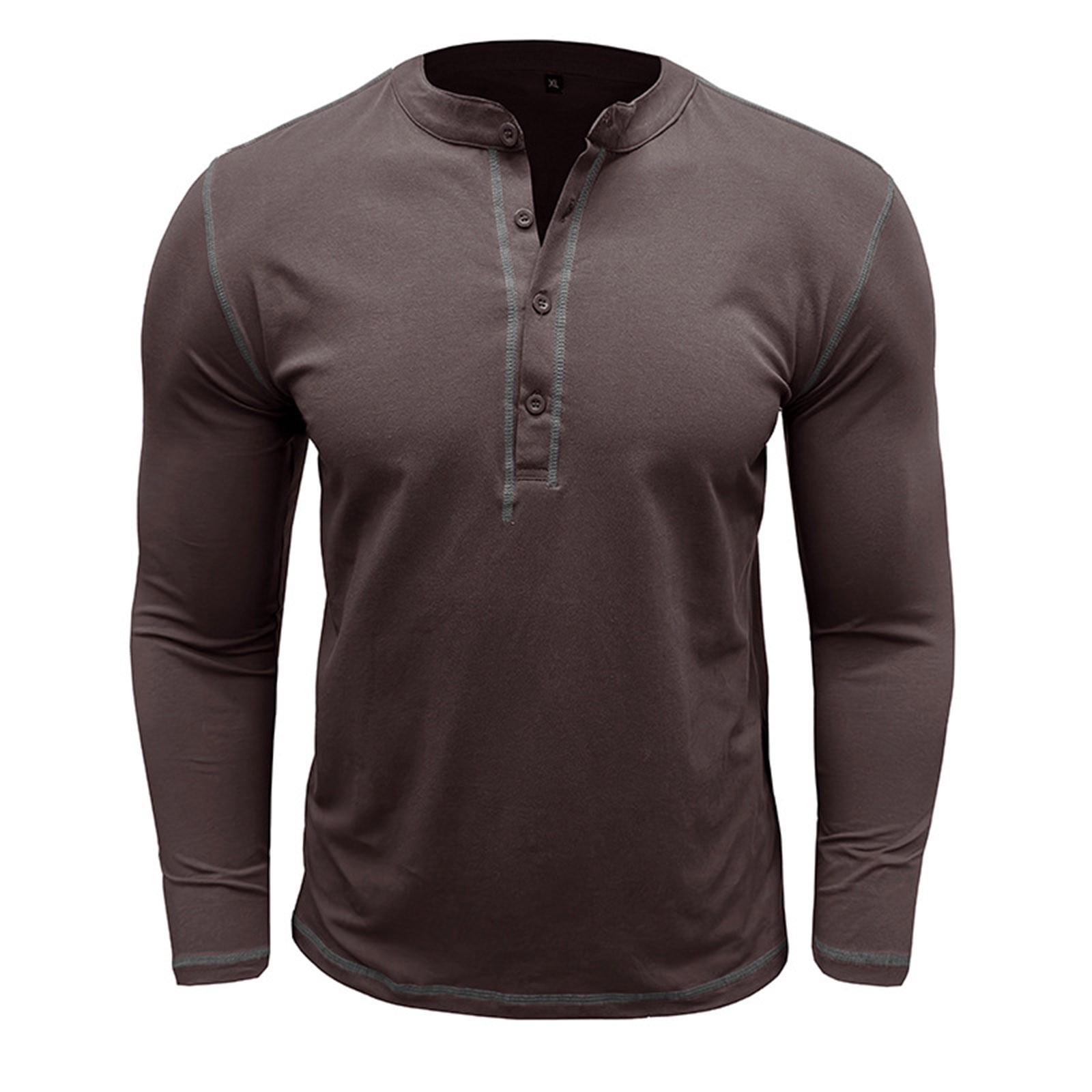 Annhoo Cotton Tshirts for Men Workout Long Sleeve Button Crew Neck Slim ...