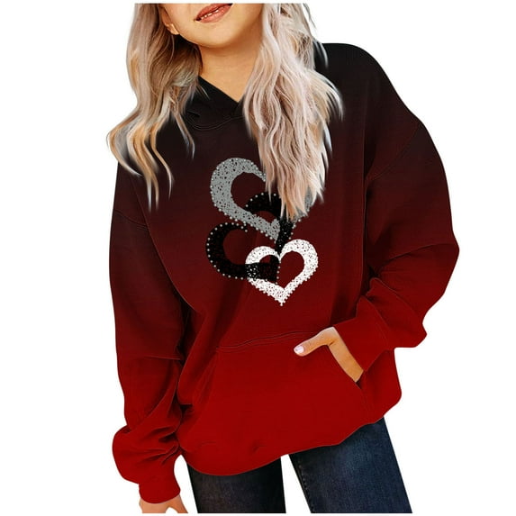 Annhoo Cute Sweatshirt for Girl Long Sleeve Plus Size Print Gradient ...