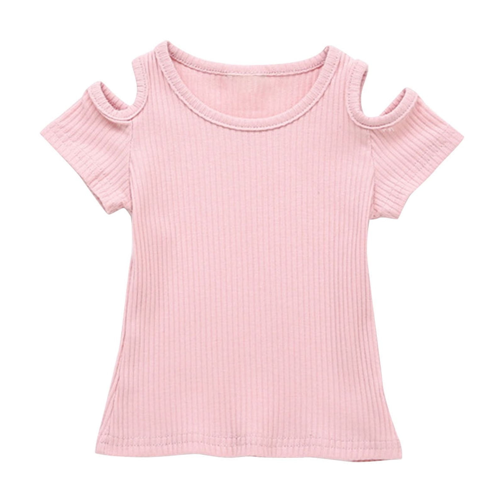 Annhoo Cute Tops for Girls Crew Neck off Shoulder Short Sleeve Shirts ...