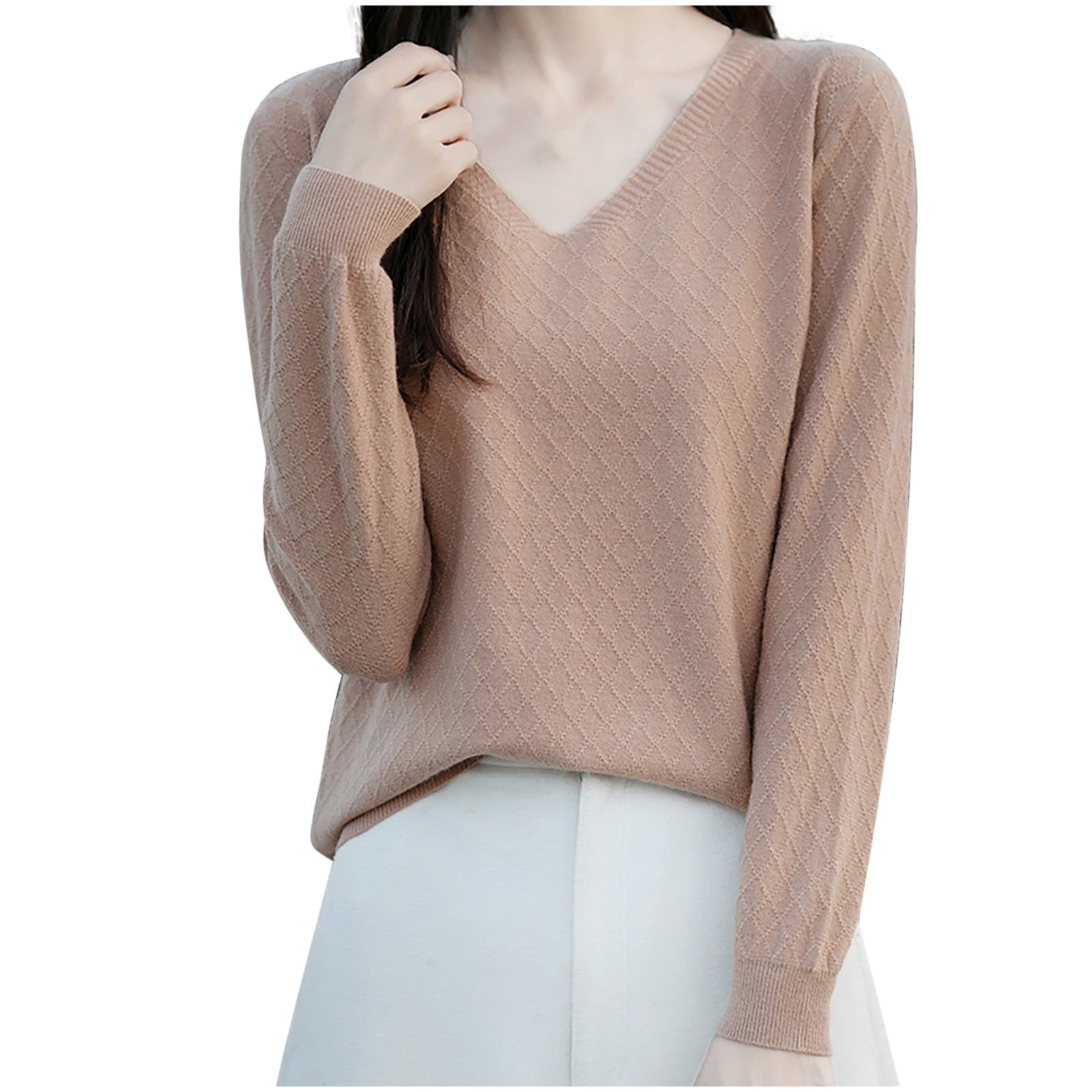 Annhoo Fall Sweaters for Women 2024 Fashion V Neck Long Sleeve Knit ...