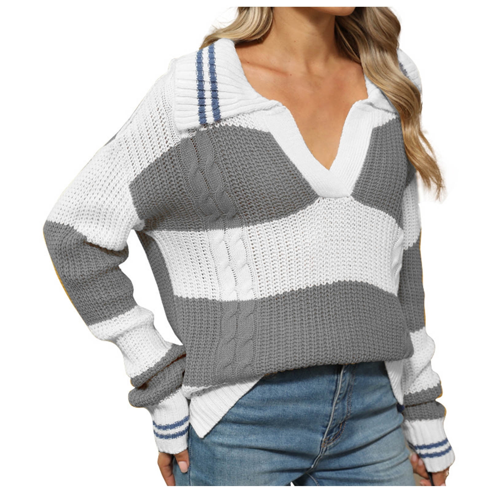 Annhoo Fall Sweaters for Women 2025 Trendy Color Block Striped V Neck ...