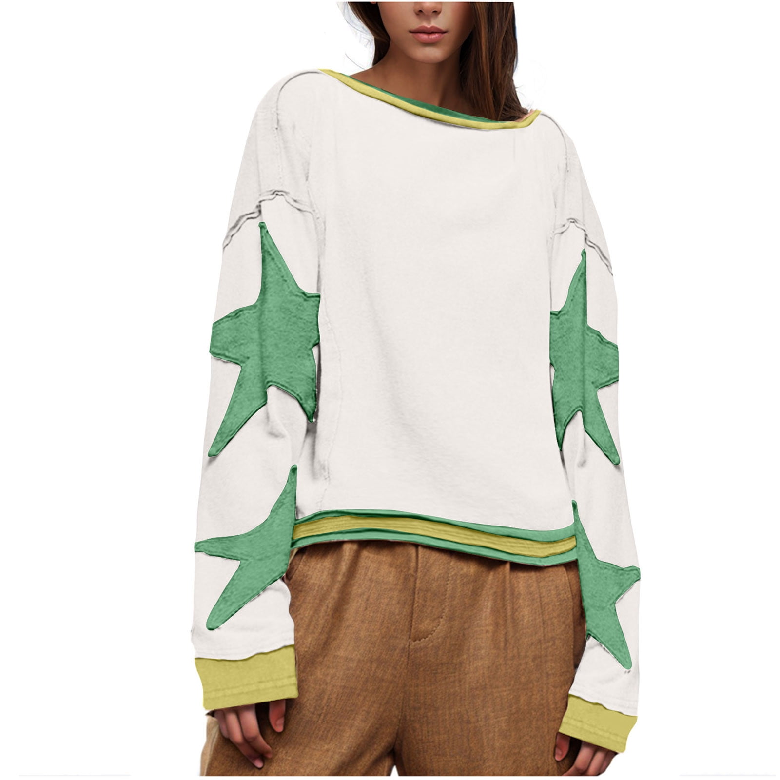 Annhoo Fall Sweatshirt for Women Trendy Stars Graphic Crewneck Long ...