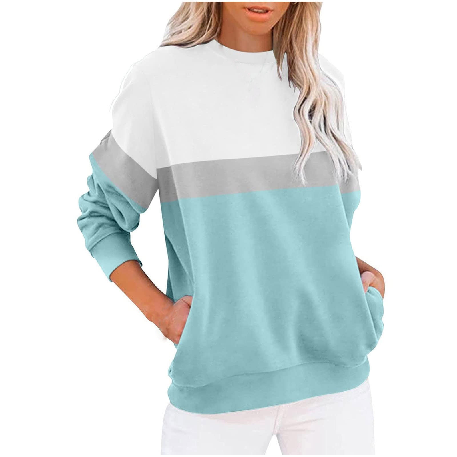 Annhoo Fall Sweatshirts for Women Casual Long Sleeve Crewneck Tops Cute Color Block Pullover ...
