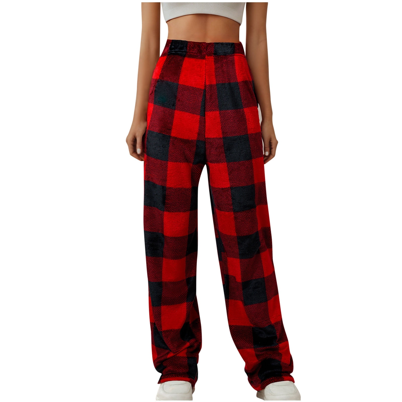 Annhoo Flannel Pants for Women Winter Warm High Waisted Wide Leg Pants ...